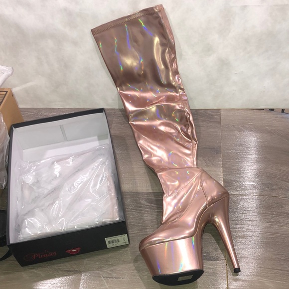 Pleaser | Shoes | Pleaser Adore 300 Holographic Rose Gold Over The Knee ...